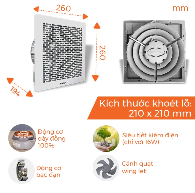 Quạt hút âm trần không ống dẫn Nanoco NCV1520 - Thiết bị điện Tâm Hương